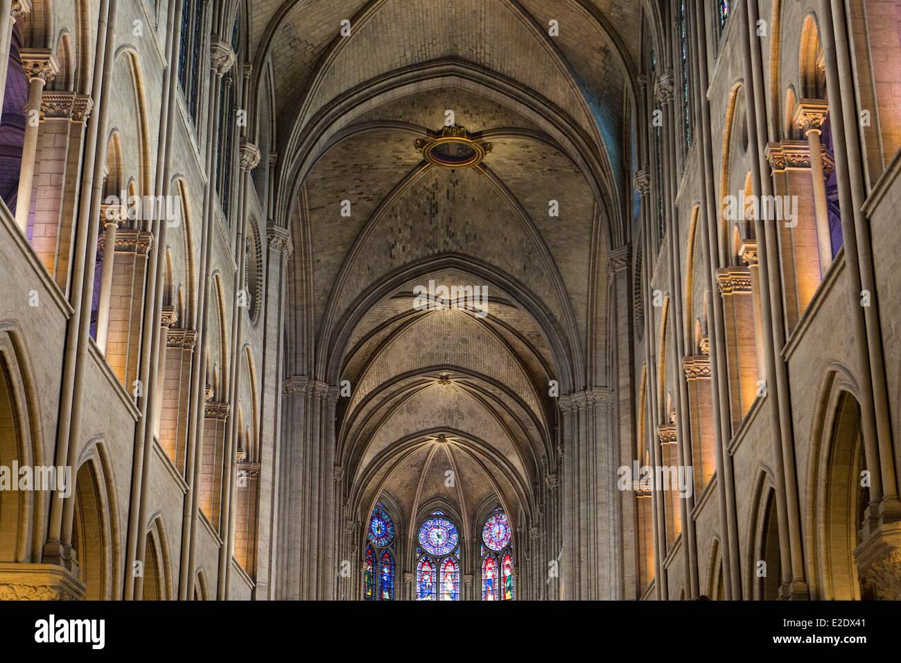 France Paris Ile de la Cite Notre Dame de Paris cathedral the nave ...