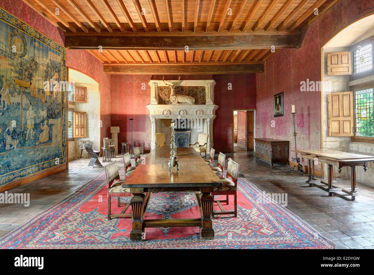 france Lot Saint-Jean-Lespinasse castle of Montal the Stag room Stock ...