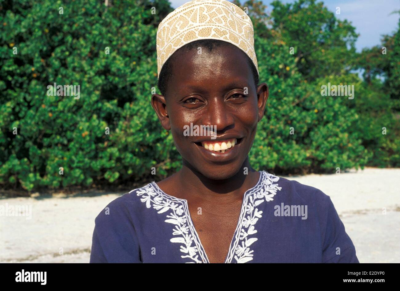 Tanzania Zanzibar Archipelago Pemba island young man on the beach near ...