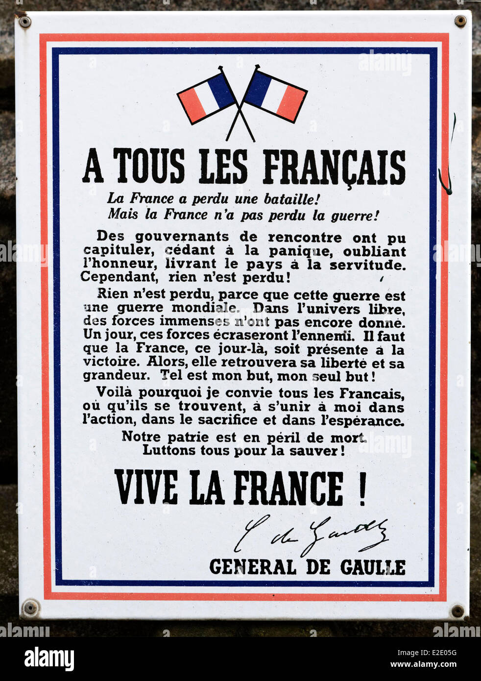 France A Tous les Francais General De Gaulle call to arms june 1940 ...