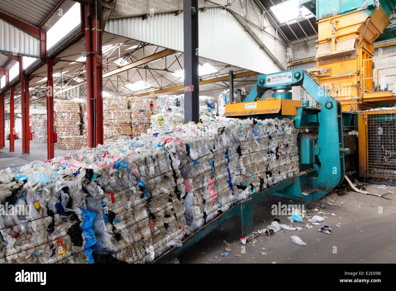 France Puy de Dome plastic rubbish shredded and pressed household-waste ...