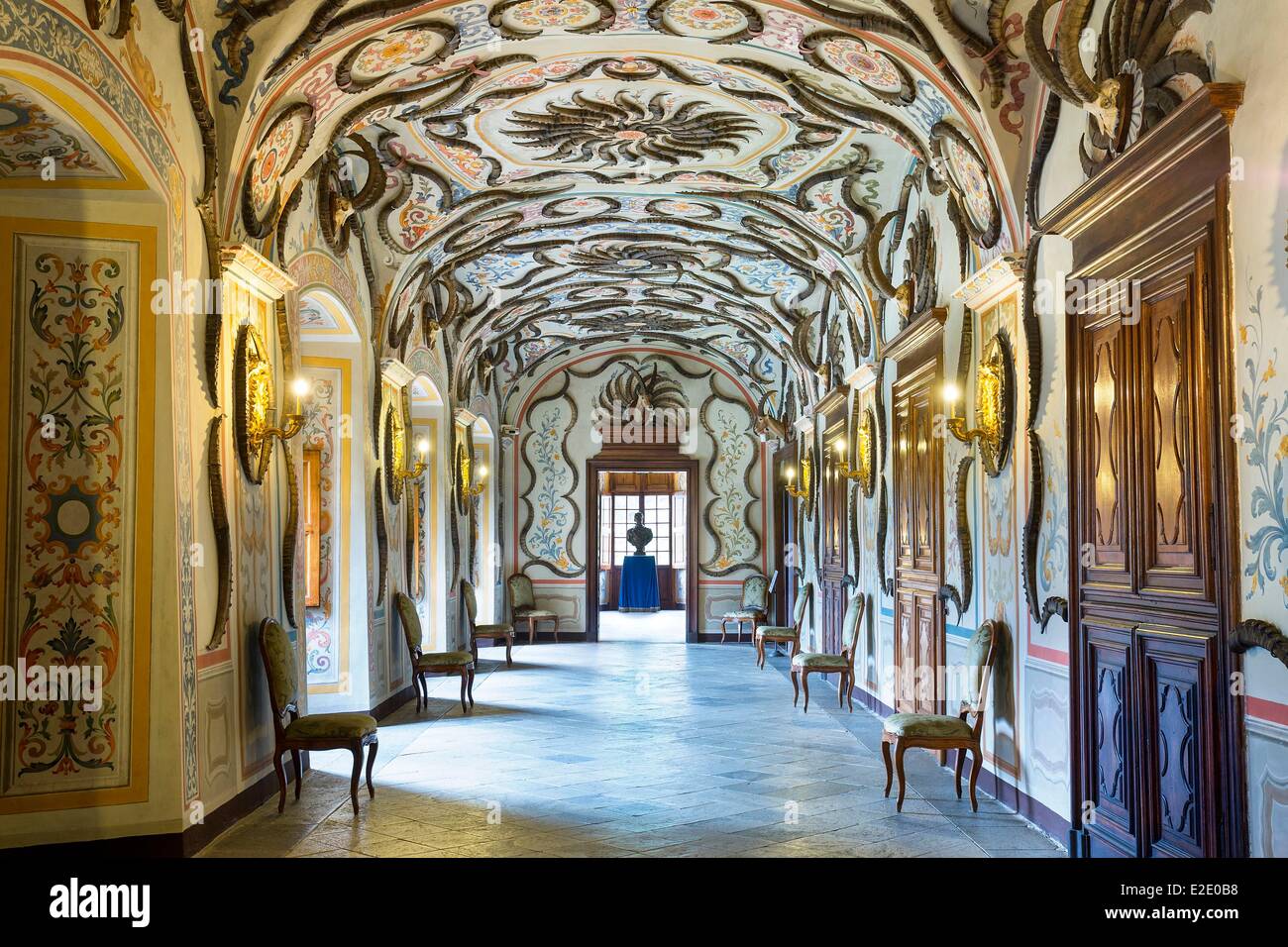 Italy Val d'Aoste Saint Pierre Sarre Castle Trophy room Stock Photo - Alamy