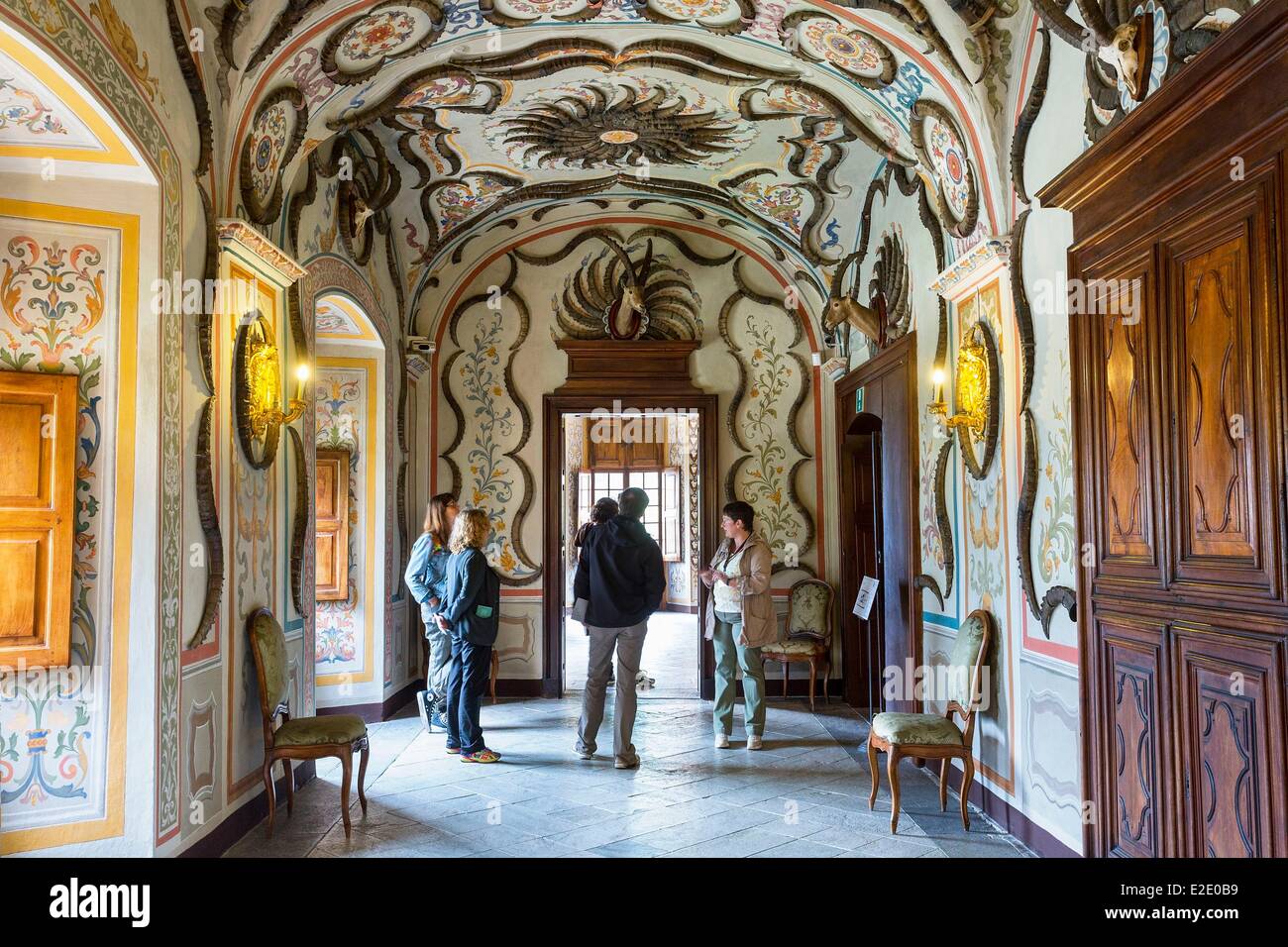 Italy Val d'Aoste Saint Pierre Sarre Castle Trophy room Stock Photo - Alamy