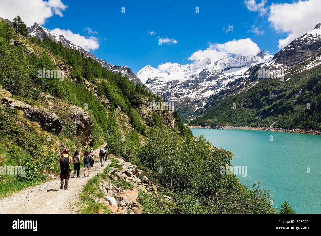 Italy Val d'Aoste Valpelline Valley walking at the place Moulin Lake ...