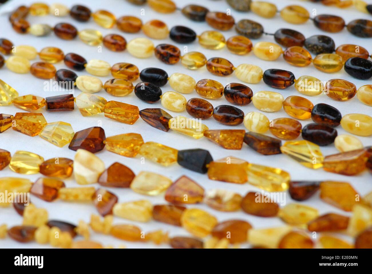 Lithuania,County Klaipeda Klaipeda amber necklaces on the market Stock ...