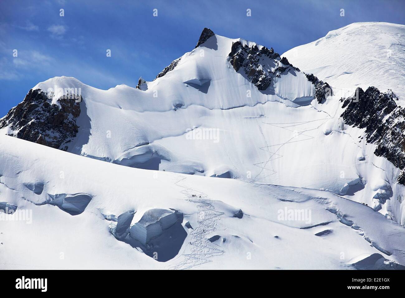 France Haute Savoie Chamonix Mont Blanc view of Mont Blanc (4810 m) and Mont Blanc du Tacul from ...