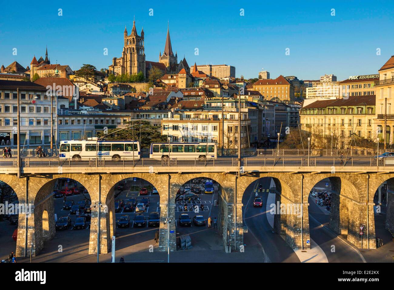 Switzerland Canton of Vaud Lausanne city center Notre Dame Cathedral ...