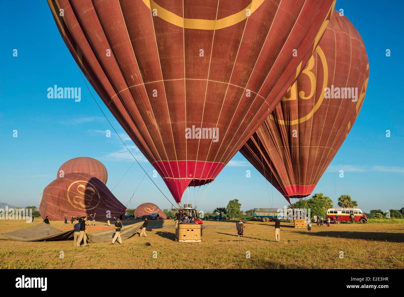 Myanmar (Burma) Mandalay division Bagan landing of the balloon Balloons ...