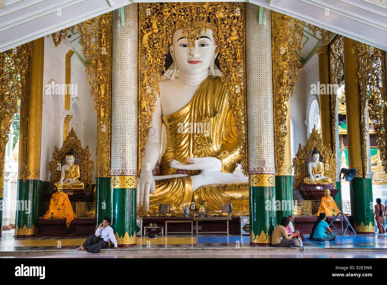 Myanmar (Burma) Yangon division Yangon district of Kandawgyi Shwedagon Pagoda buddhist praying ...