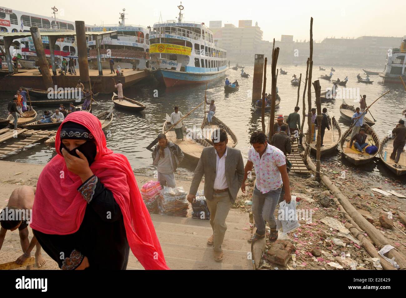 Bangladesh Dhaka (Dacca) Old Dhaka the Sadarghat boat terminal on the ...