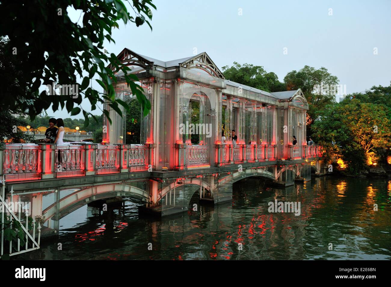 China, Guangxi province, Guilin, glass bridge on the Rong Lake Stock ...