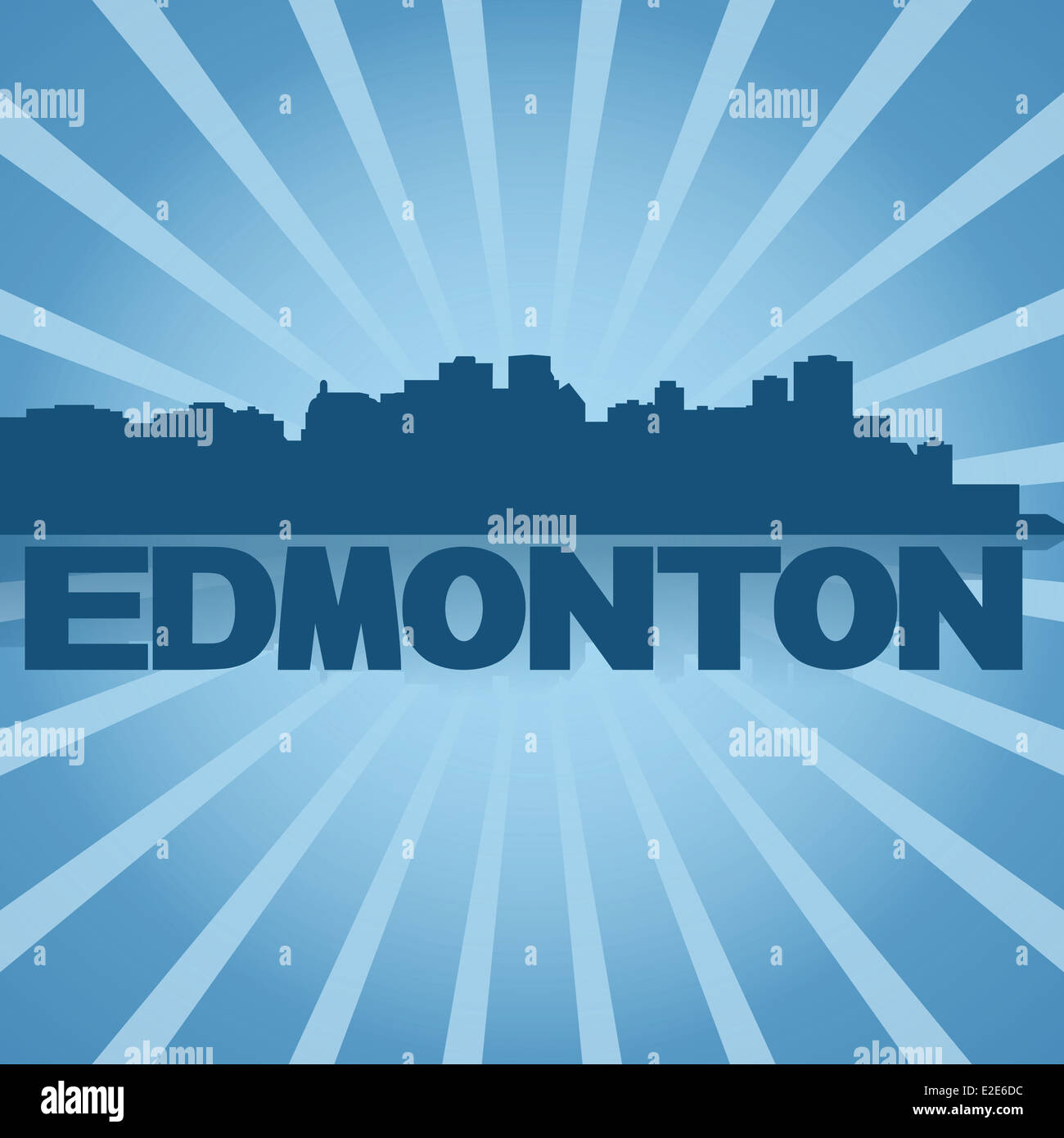 Edmonton skyline reflected with blue sunburst illustration Stock Photo ...