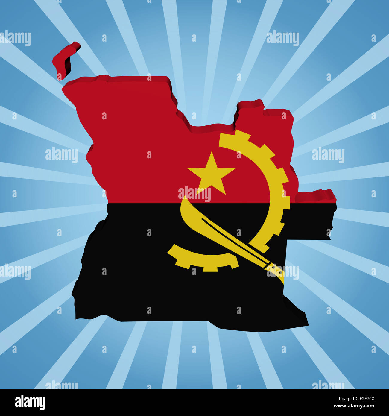 Angola map flag on blue sunburst illustration Stock Photo - Alamy