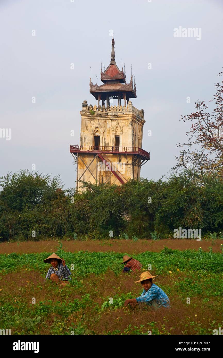 Myanmar (Burma), Mandalay Region, Inwa, the old capital, ancient clock ...
