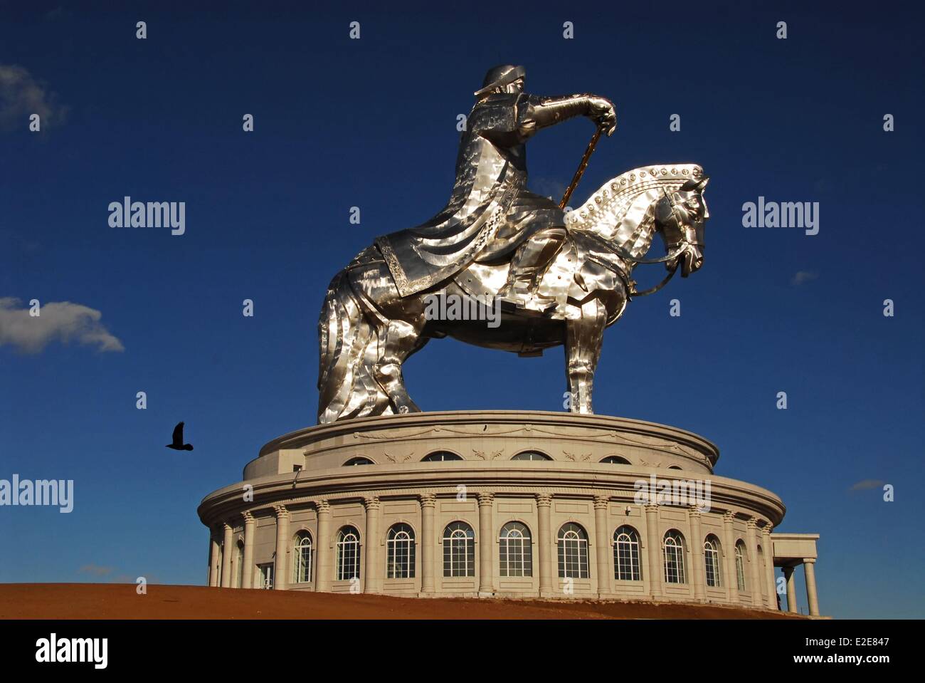 Mongolia Tov province 40 meters tall monument silver equestrian statue ...