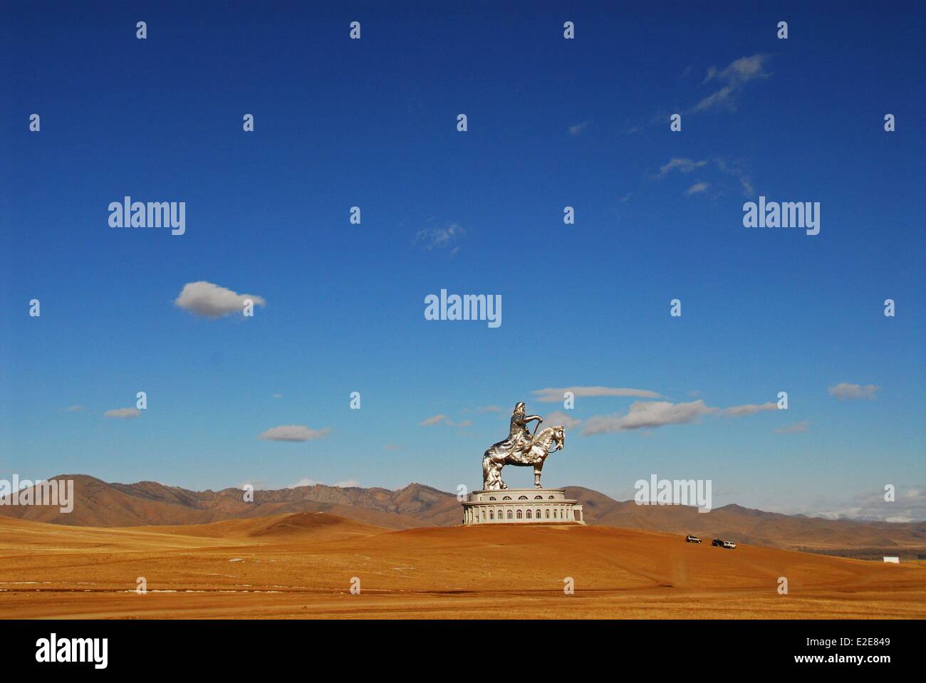 Mongolia Tov province 40 meters tall monument silver equestrian statue ...