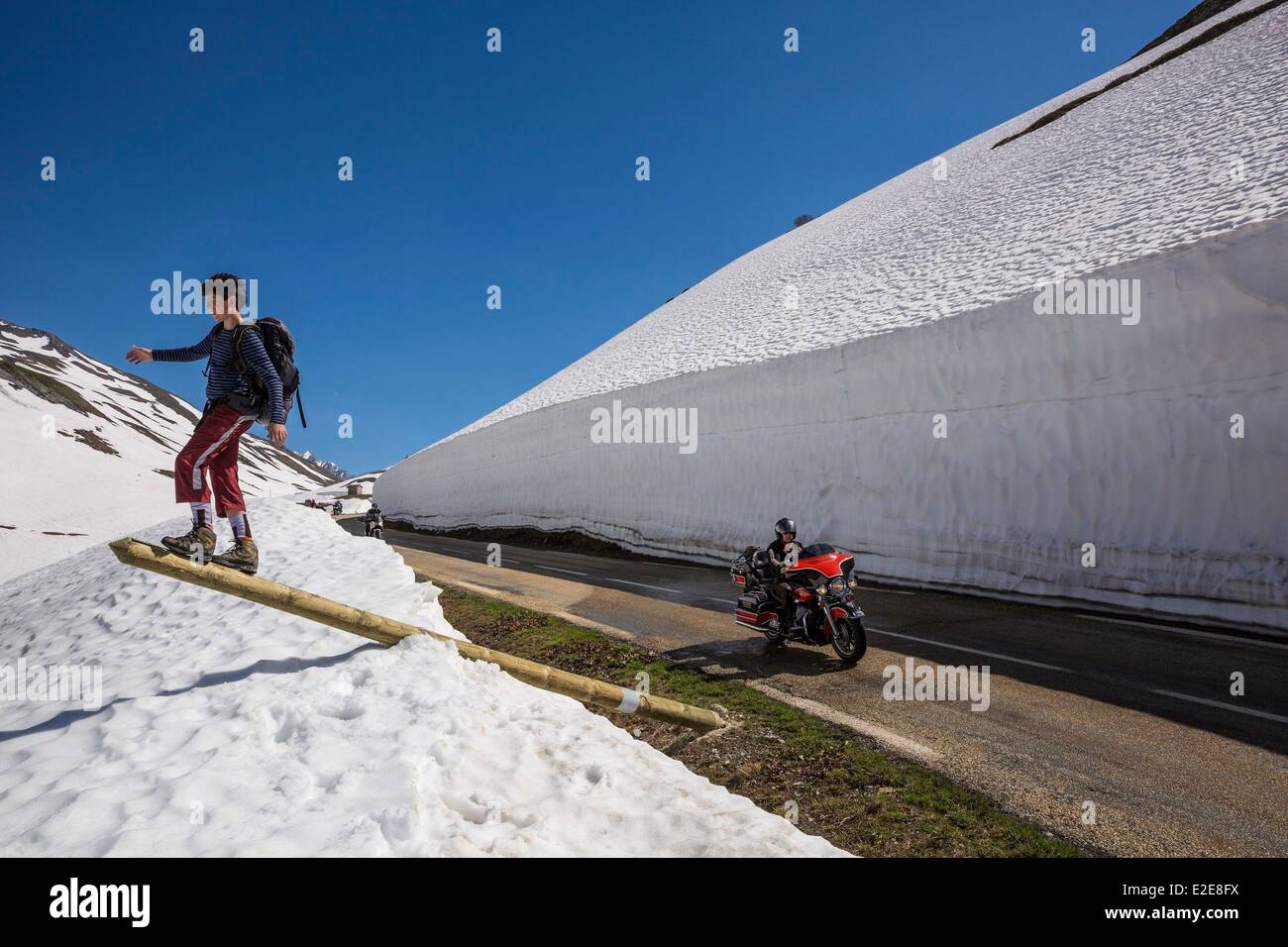 France, Savoie, Seez, the road of the pass of the Petit Saint Bernard ...