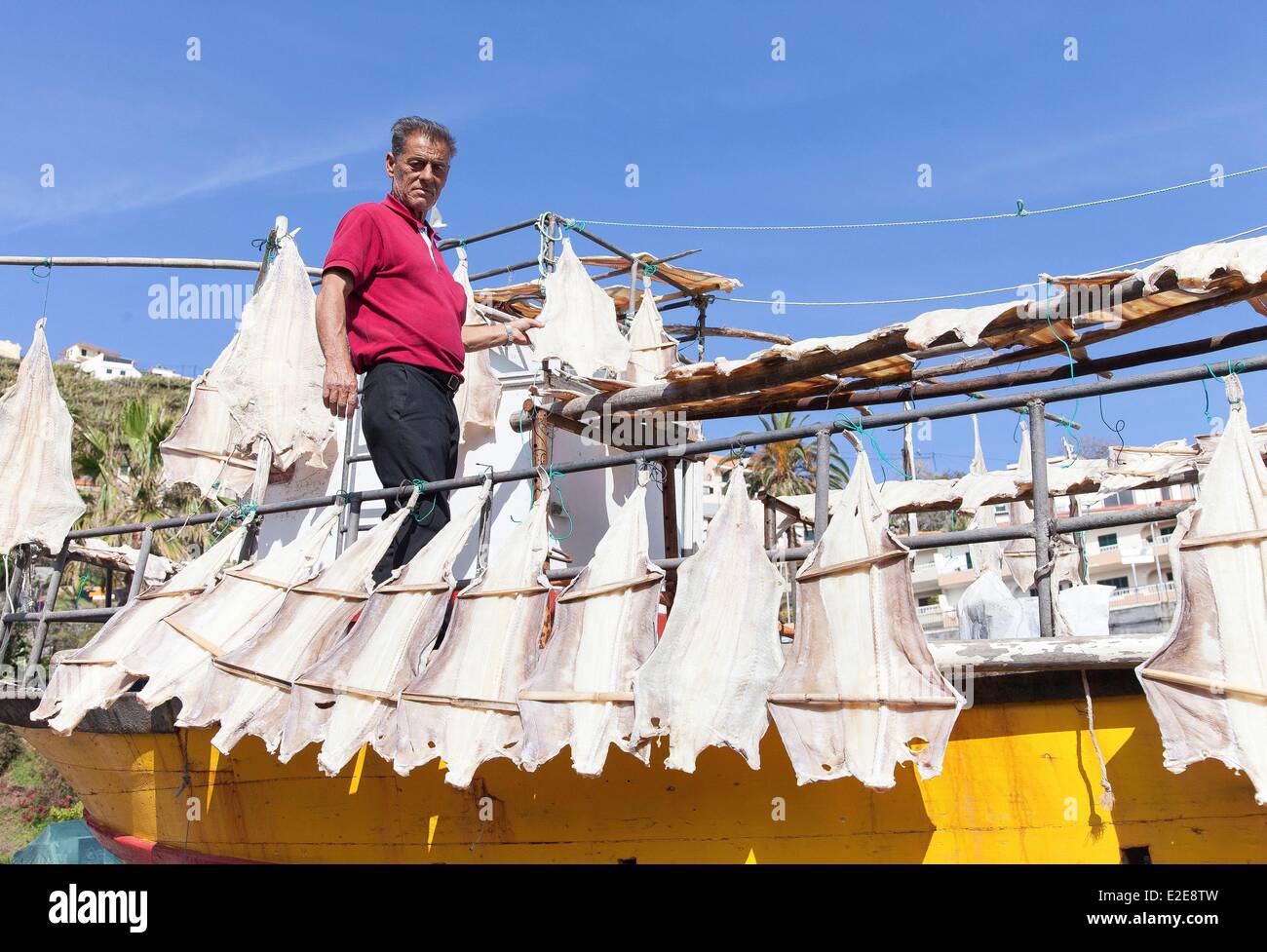 Portugal, Madeira island, Camara de Lobos, fisherman and dried cod ...