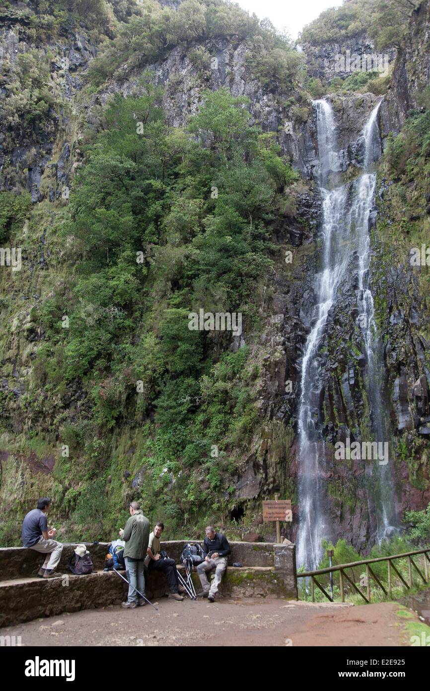 Portugal, Madeira island, Risco waterfall on the levada of the 25 ...