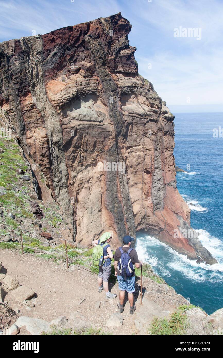 Portugal, Madeira island, hickers at the Saint Laurent peninsula, Ponta ...