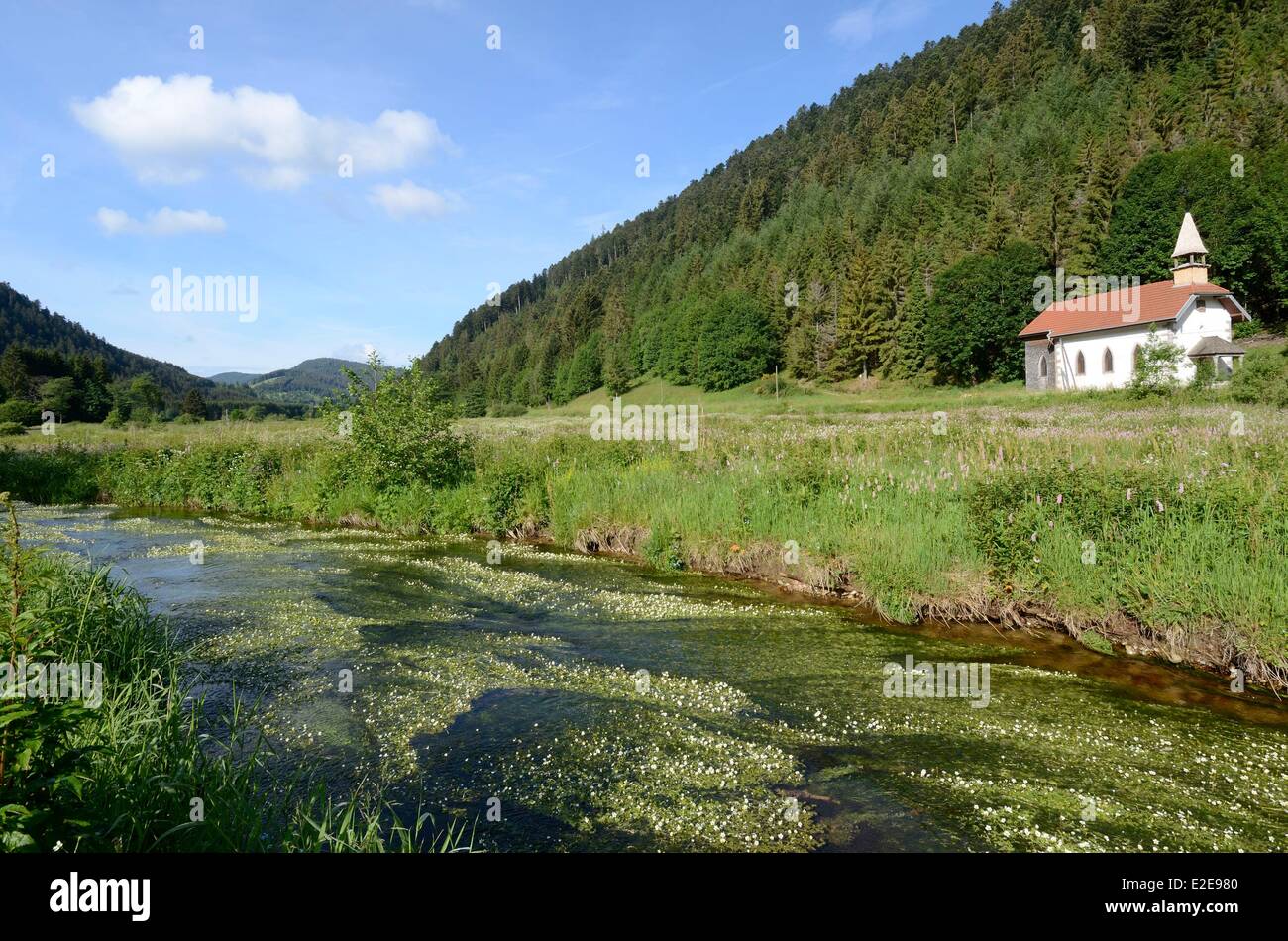 France, Vosges, Le Valtin, Le Rudlin chapel, the Meurthe river ...