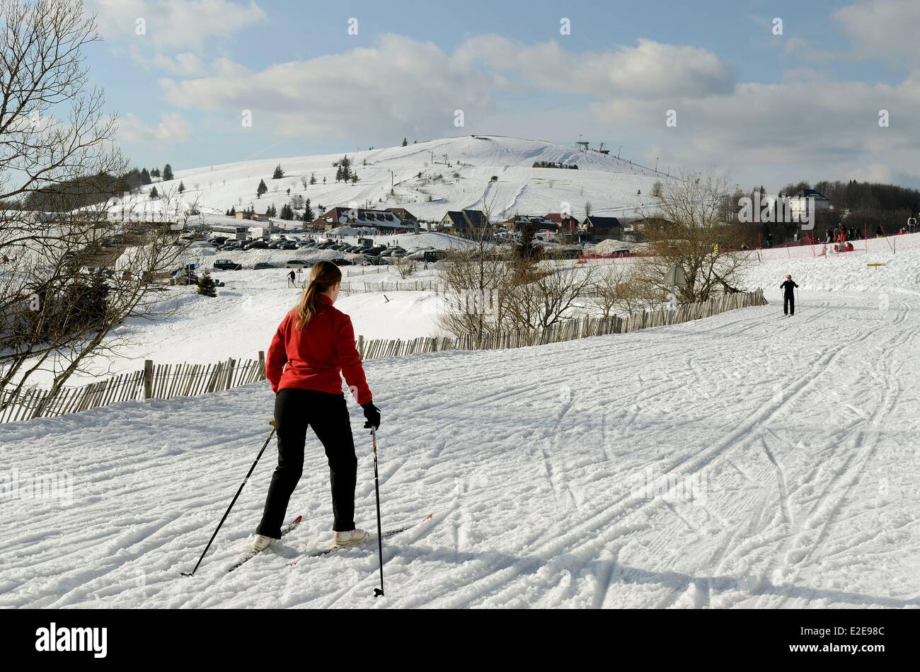 France, Haut Rhin, Hautes Vosges, Markstein, ski area, in winter Ridge ...