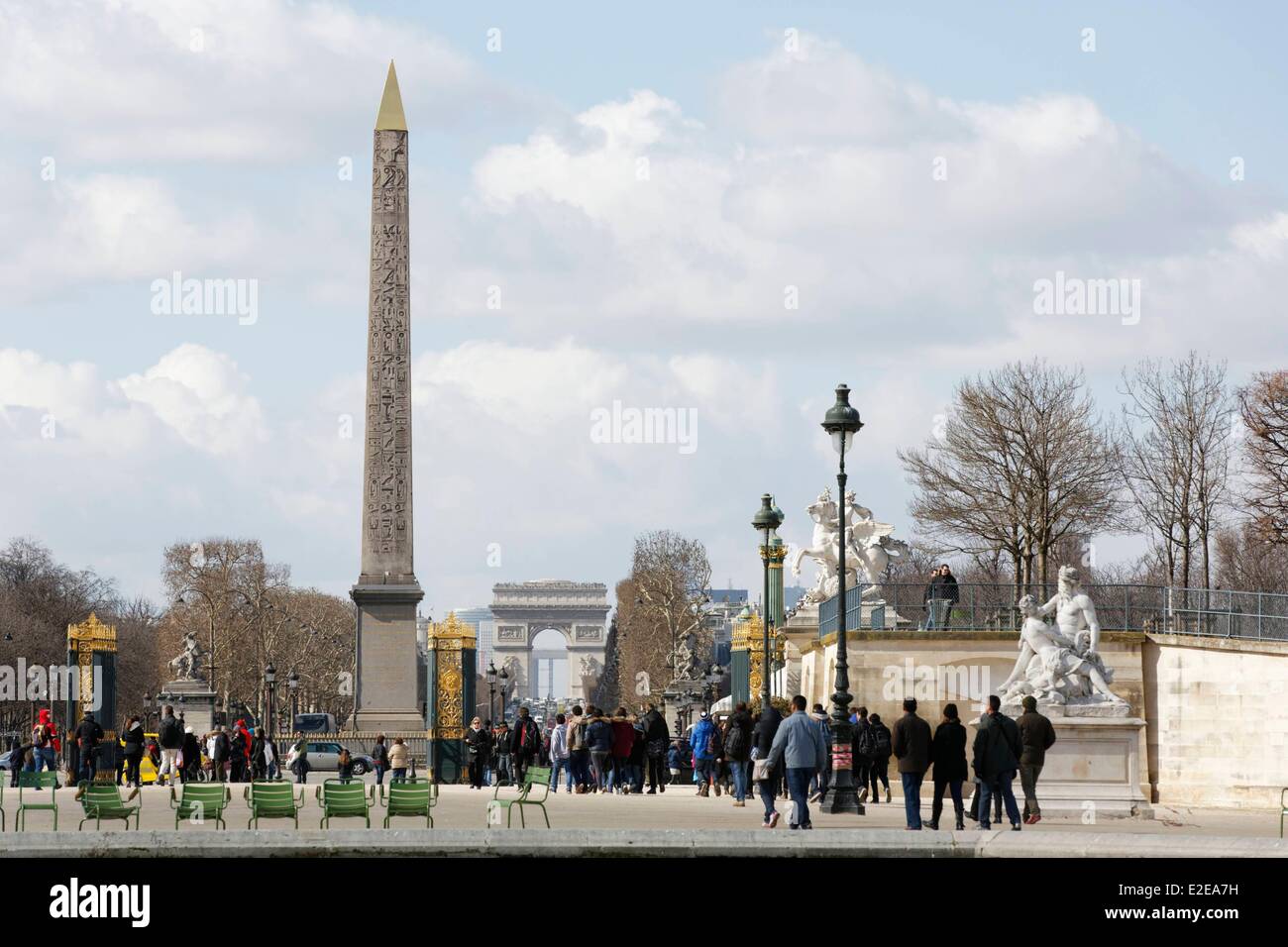 France, Paris, obelisk in Place de la Concorde, Champs Elysees Avenue ...