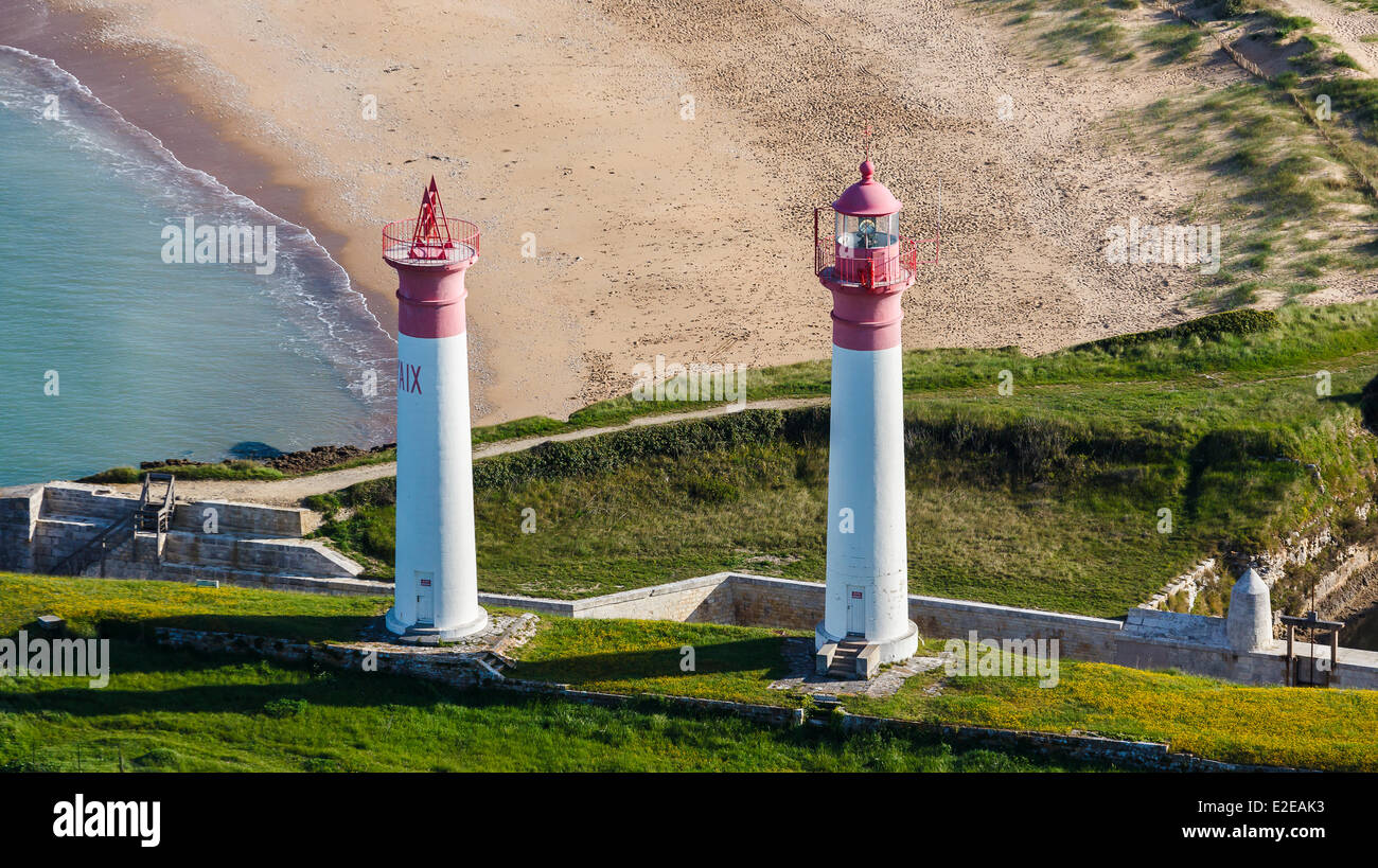 France, Charente-Maritime, Aix island, the lighthouses (aerial ...