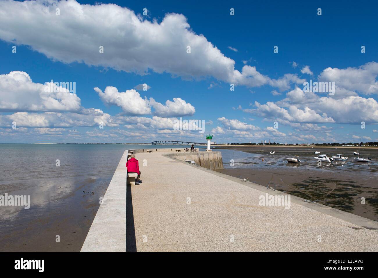 France Charente Maritime Ile de Re Rivedoux Plage people on the jetty ...