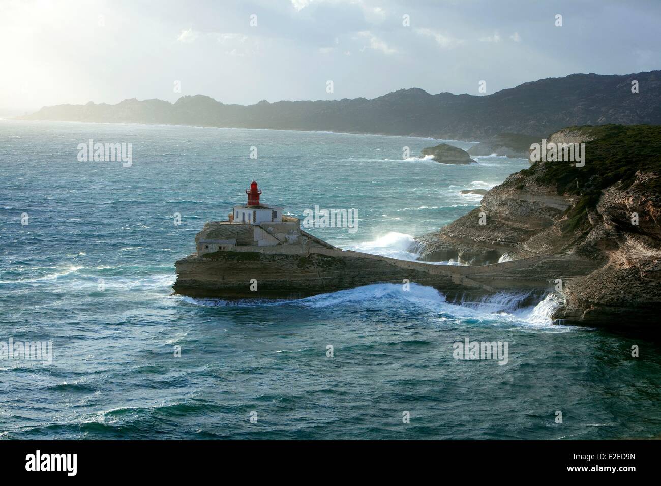 France, Corse du Sud, Bonifacio, Madonetta lighthouse, Cap de Feno in ...
