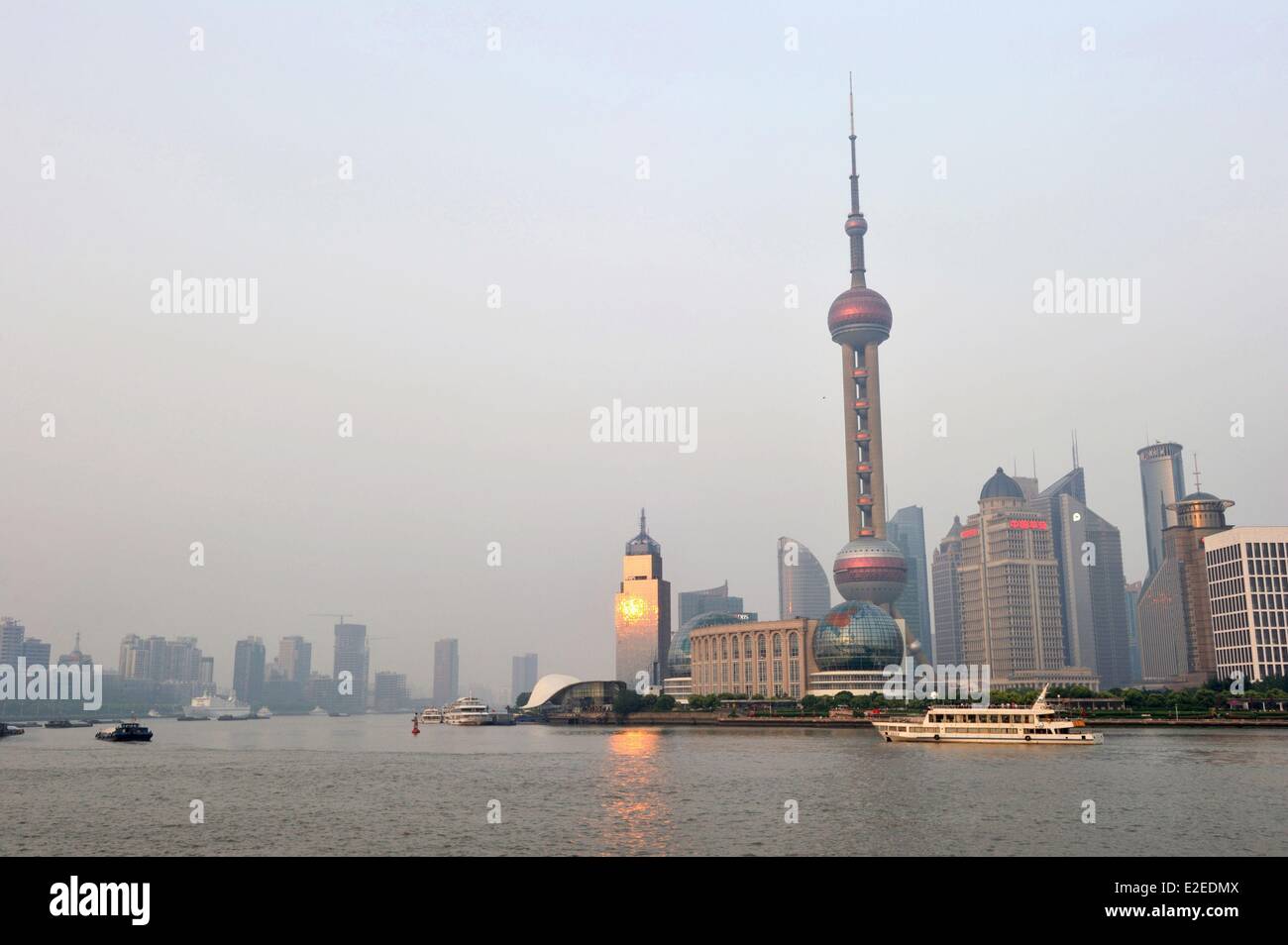 China Shanghai Bund view over Huangpu river and Pudong modern district ...