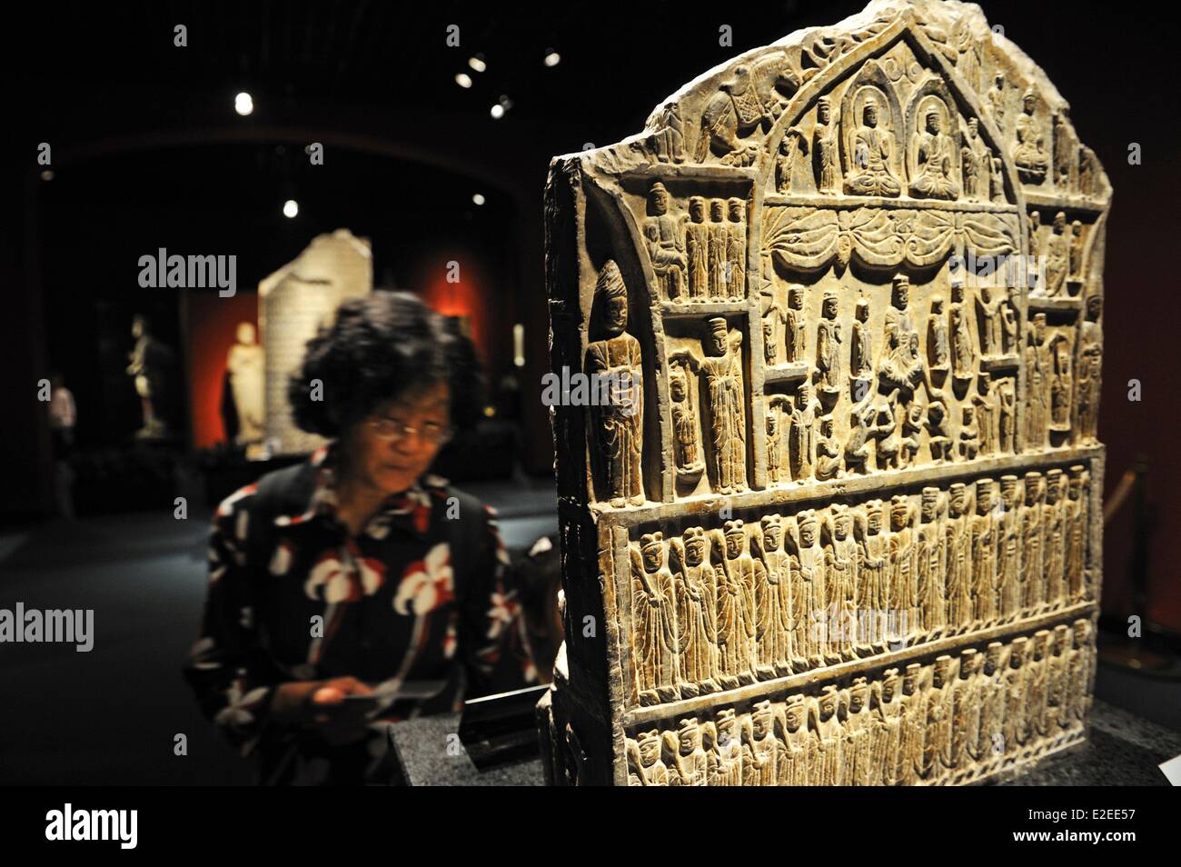 China, Shanghai, People square, Shanghai museum, stone Buddhist Stele ...