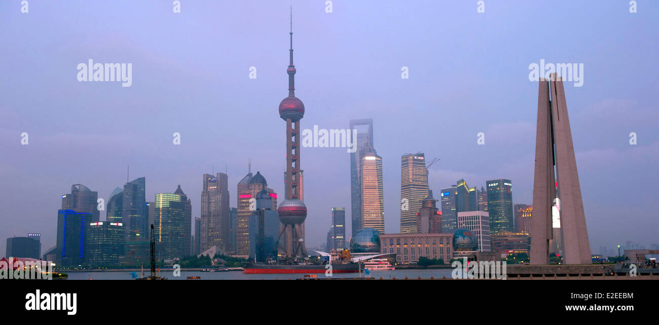 China Shanghai Bund view over Huangpu river and Pudong modern district ...