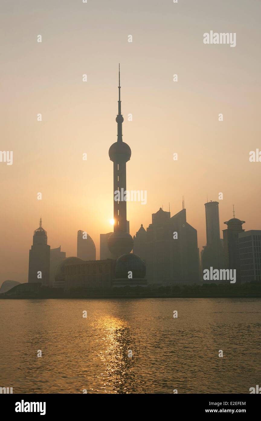 China Shanghai Bund view over Huangpu river and Pudong modern district ...