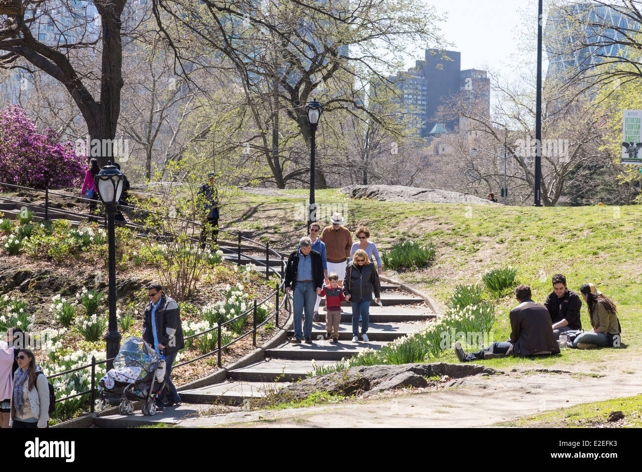Crowds Enjoying a Springtime Day, Central Park, NYC, USA Stock Photo ...