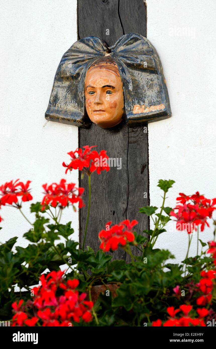 France, Bas Rhin, Seebach, timbered, Alsatian head with traditional ...