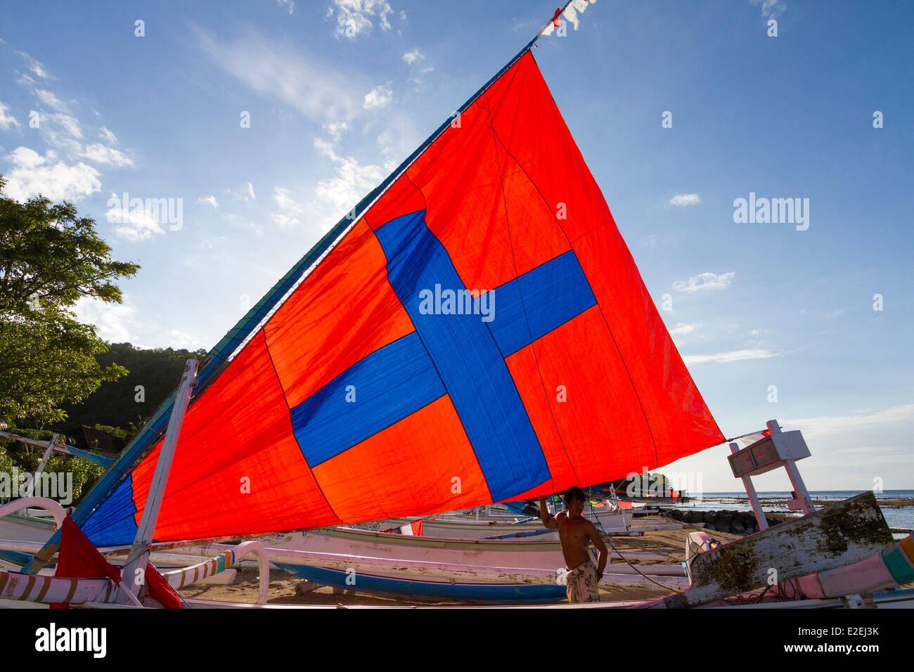 Indonesia, Bali, Amed, Lean beach, traditional fishing boat Stock Photo ...