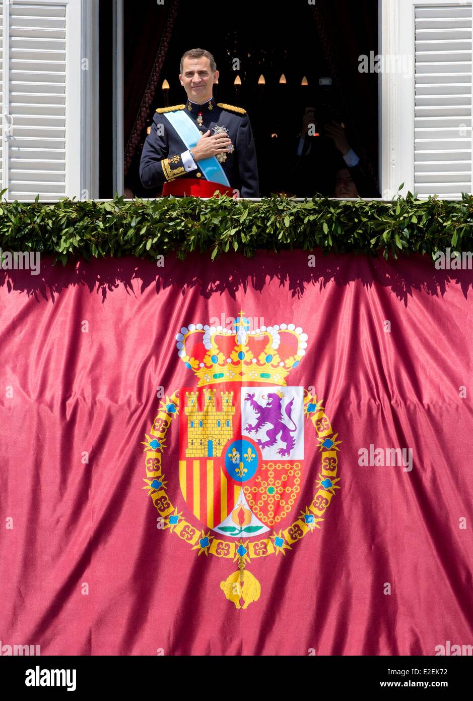 Madrid, Spain. 19th June, 2014. Spanish King Felipe VI waves from the ...