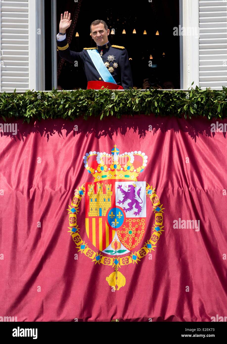Madrid, Spain. 19th June, 2014. Spanish King Felipe VI waves from the ...