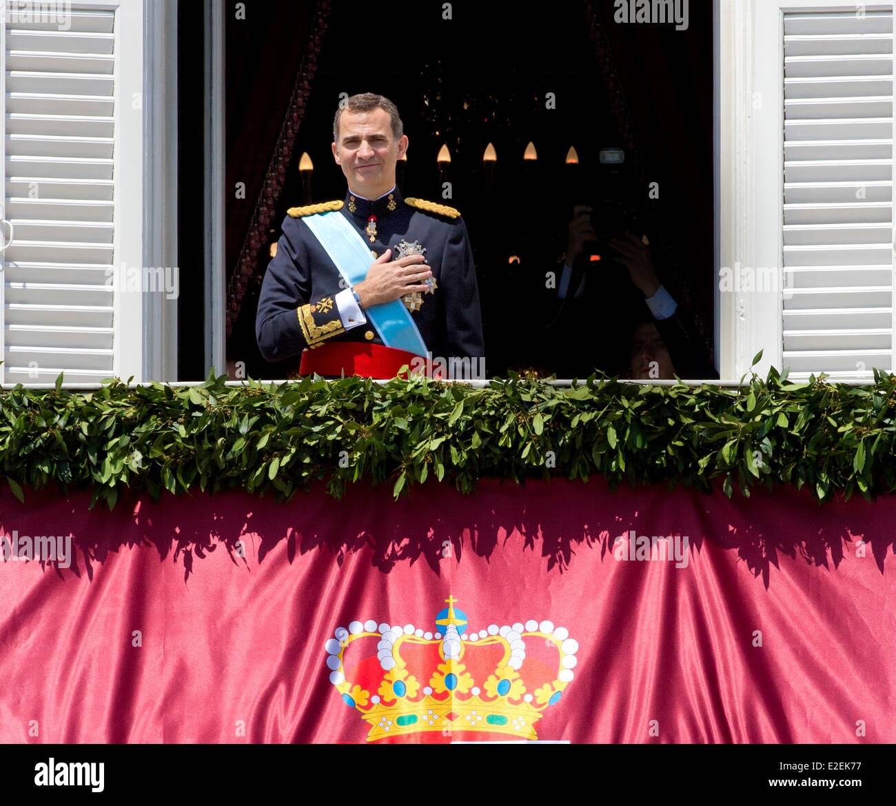 Madrid, Spain. 19th June, 2014. Spanish King Felipe VI waves from the ...