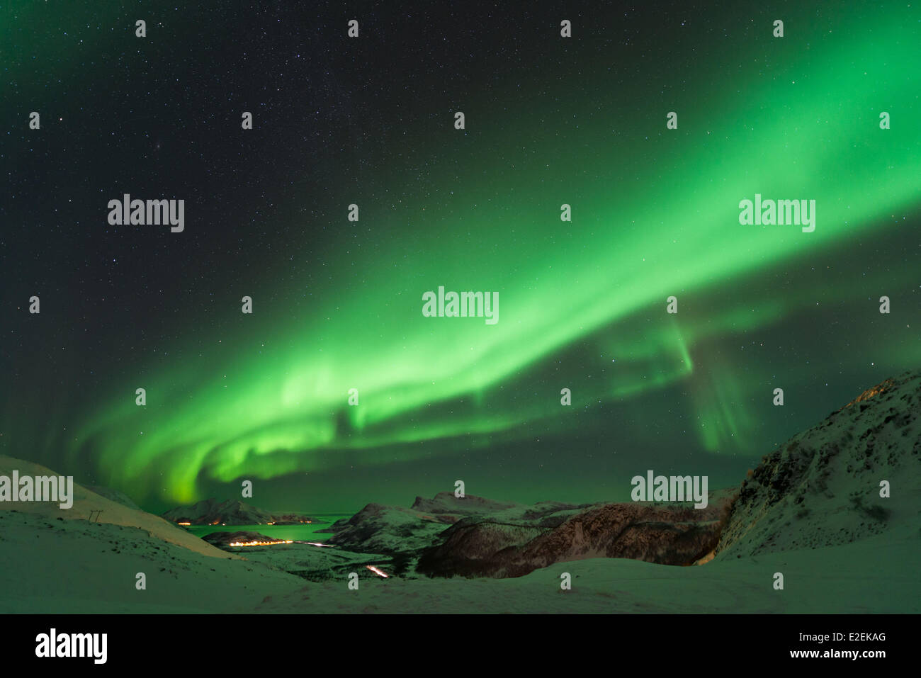 Norway, Lapland, Troms, Tromso, northern light on the Kvaloya island ...