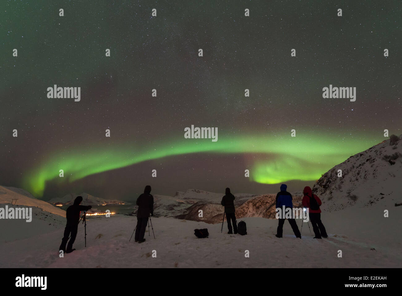 Norway, Lapland, Troms, Tromso, northern light on the Kvaloya island ...