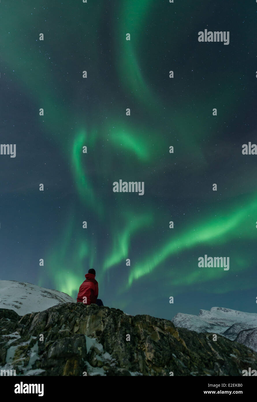 Norway, Lapland, Troms, Tromso, northern light on the Kvaloya island ...
