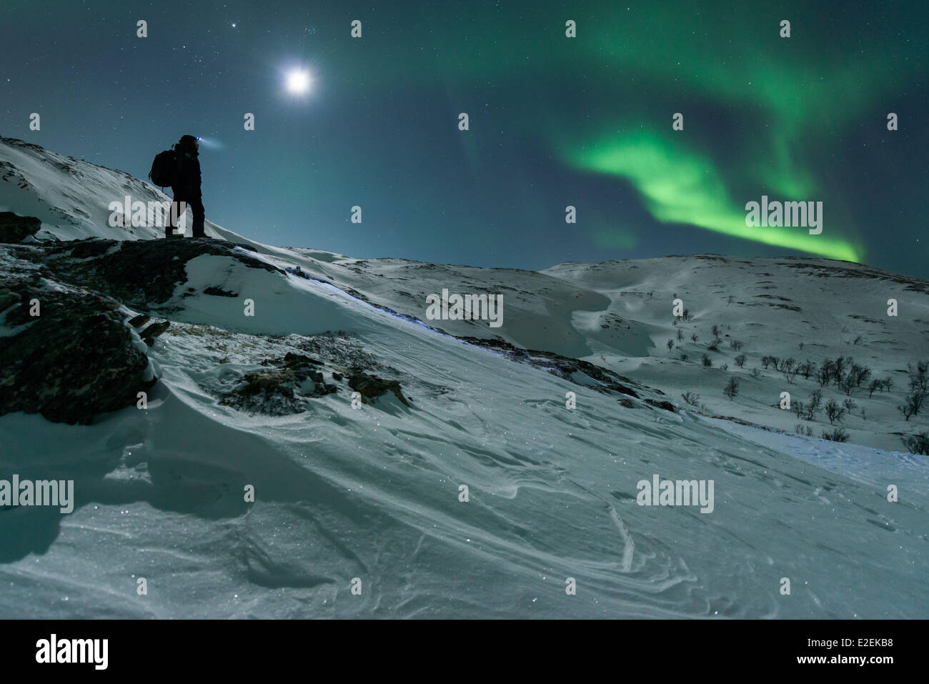 Norway, Lapland, Troms, Tromso, northern light on the Kvaloya island ...
