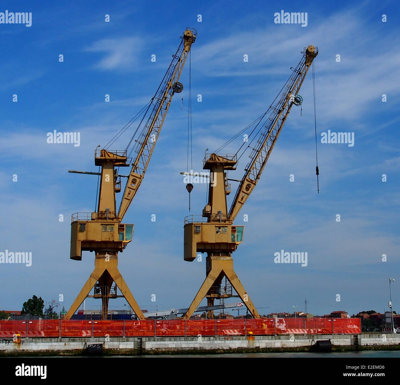 two cranes at port of Venice Italy Stock Photo - Alamy