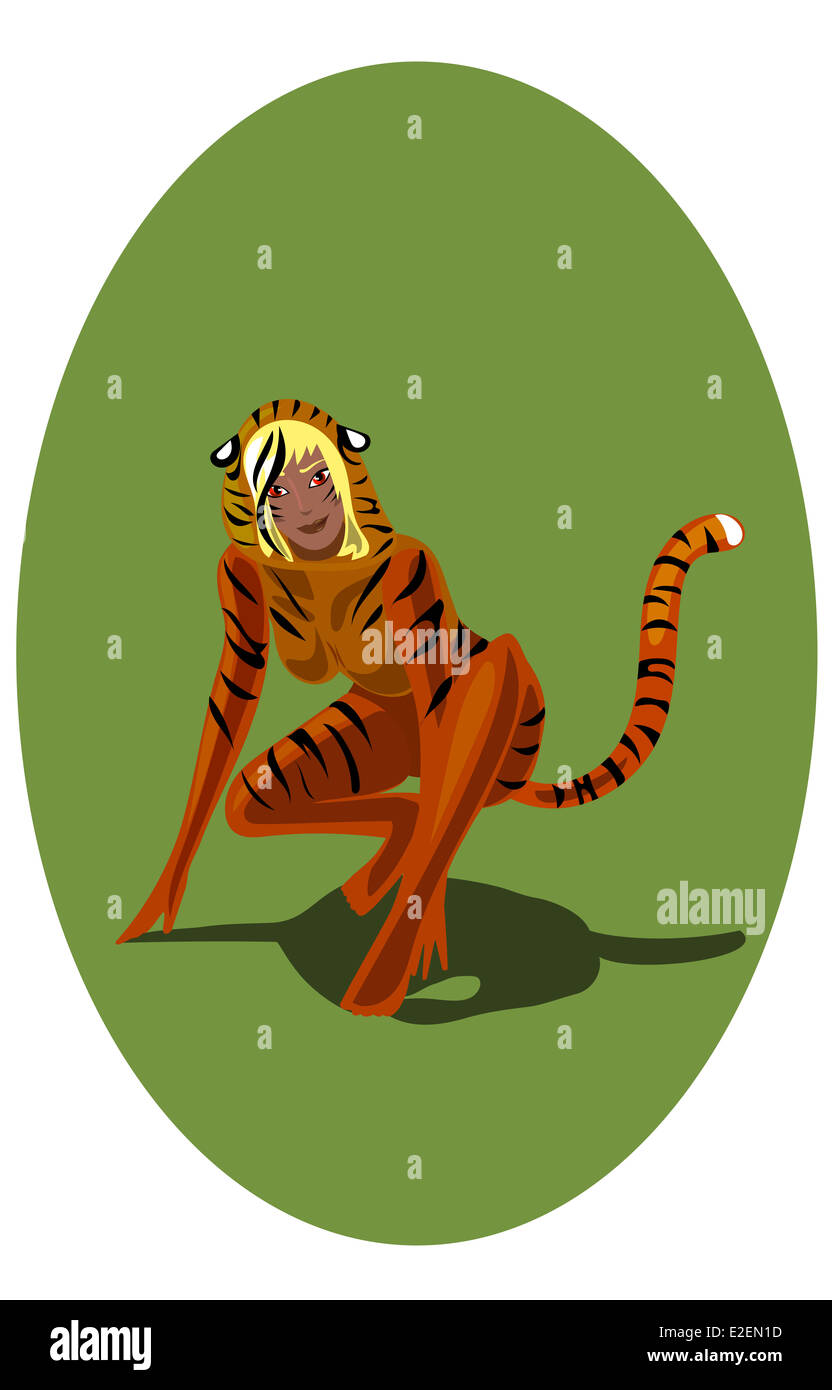 1 of 12 signs of Chinese horoscope tiger-women Stock Photo - Alamy