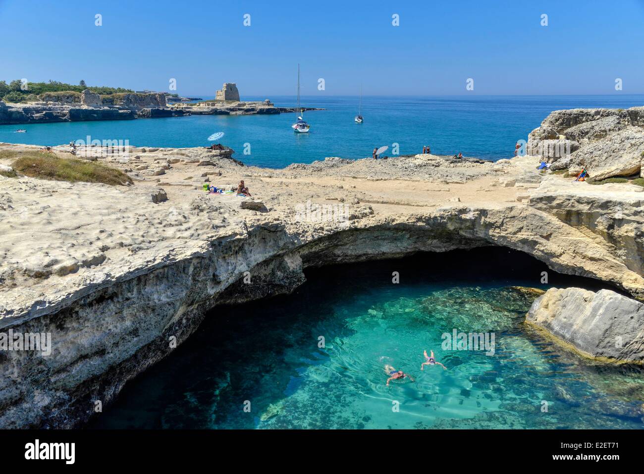 Italy Puglia Lecce province Adriatic Sea Roca Vecchia Grotta della ...