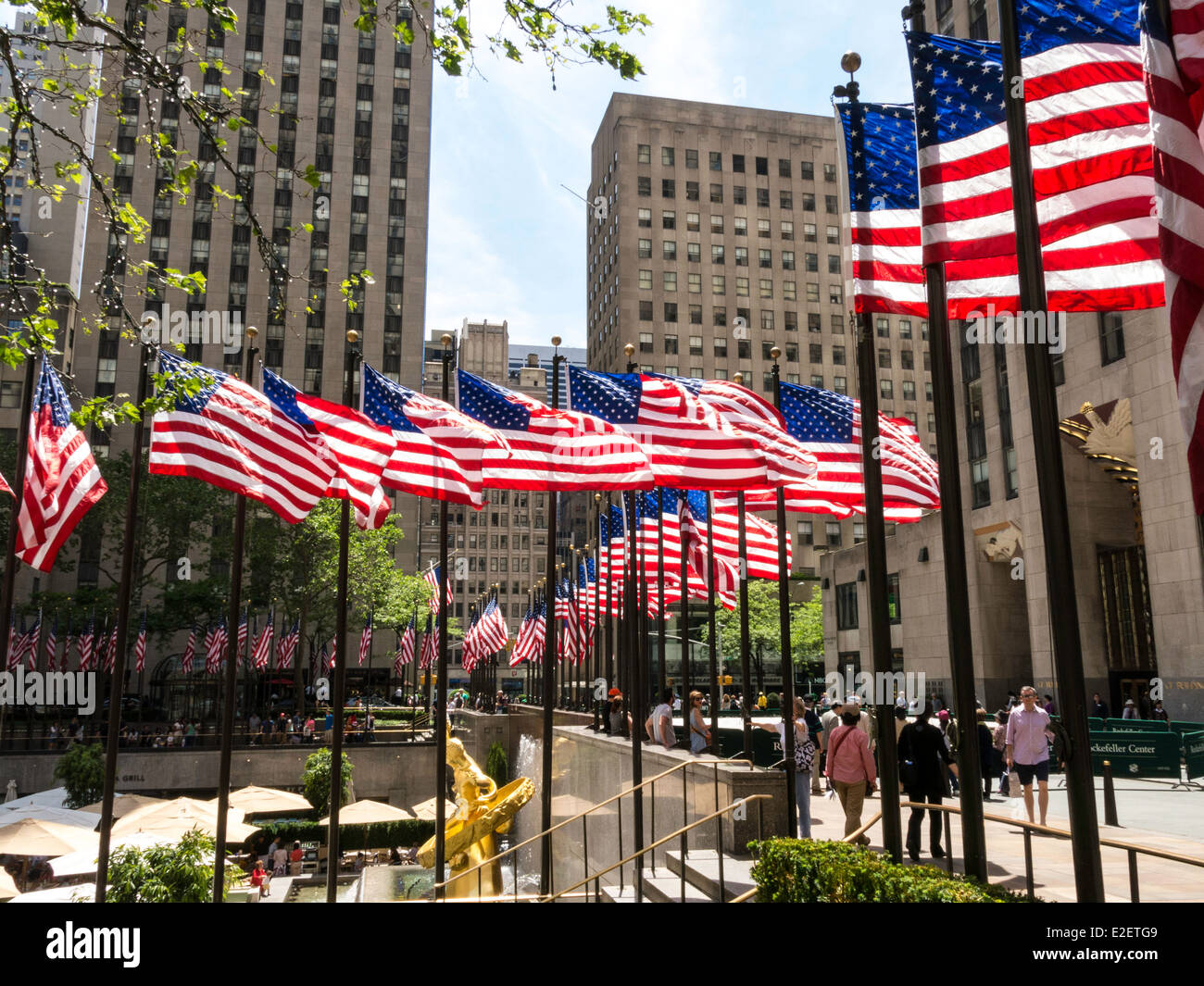American Flags at Rockefeller Center Plaza, NYC Stock Photo - Alamy