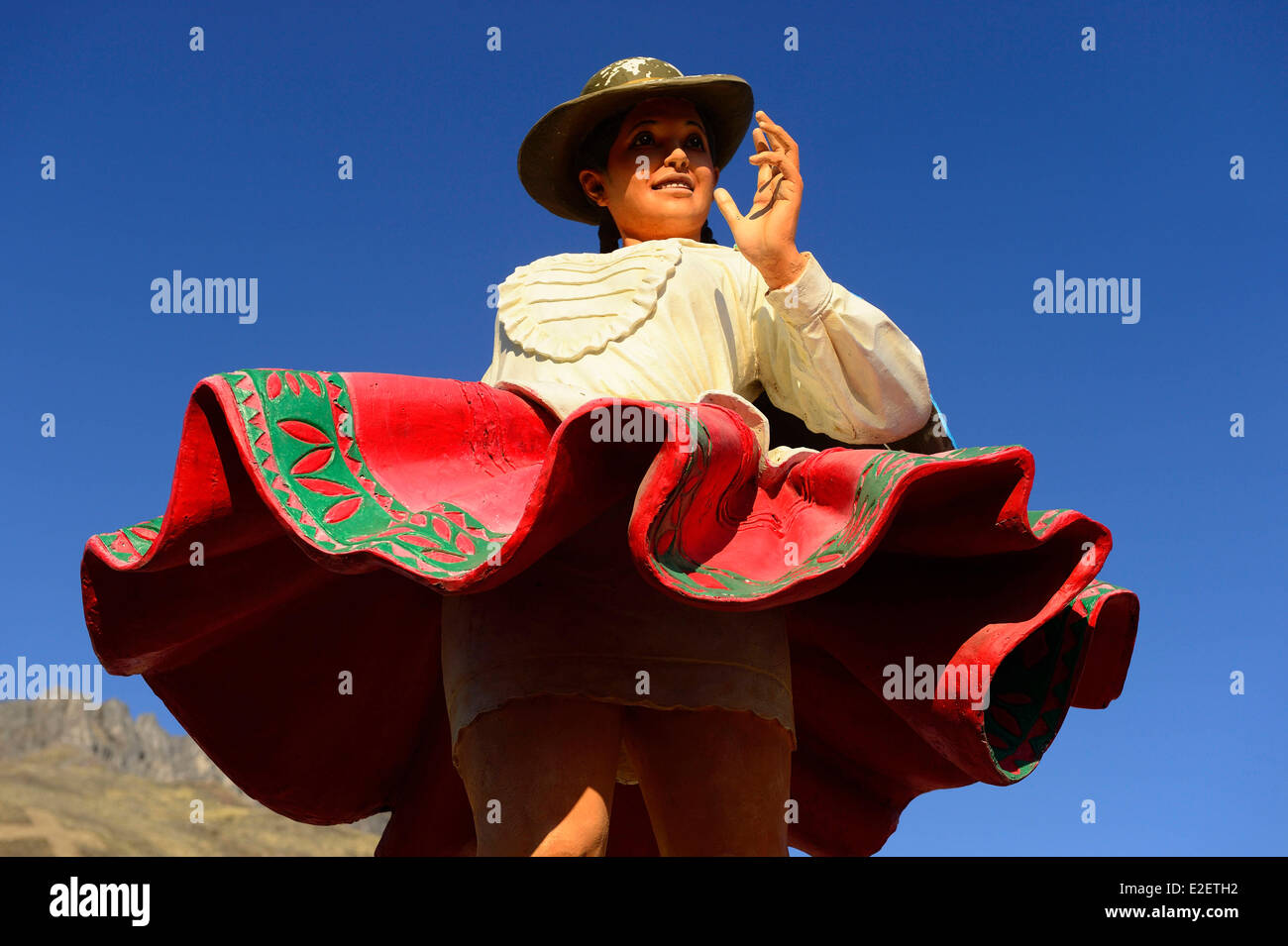 Peru, Arequipa province, Chivay, statues representing folk characters ...