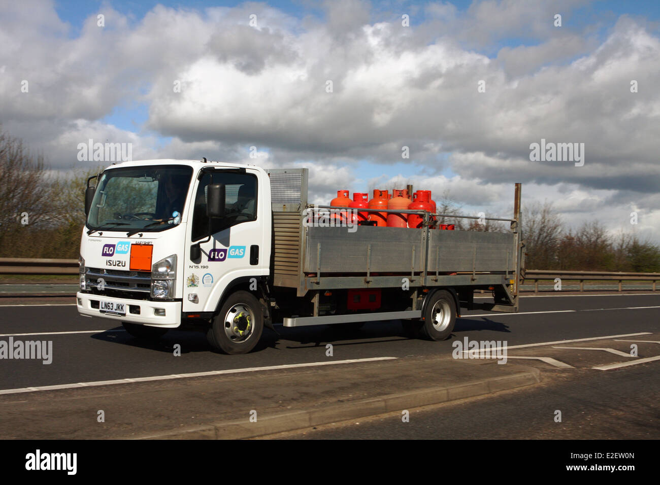 A Flogas dropside truck traveling along the A46 dual carriageway in ...